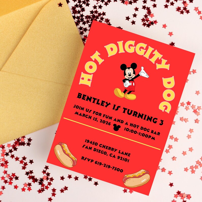Hot Diggity Dog Mickey Mouse Birthday Invitation - Etsy