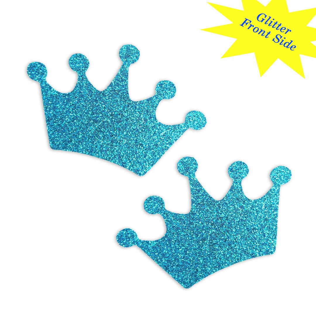 18 Pack - Blue Glitter Crown Shapes, 3 Inch Blue Glitter Crowns ...