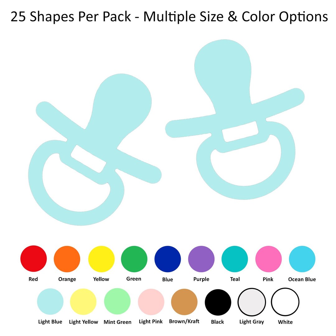 25 Pack - Paper Pacifier Shapes, Paper Pacifier, Baby Shower Supplies ...