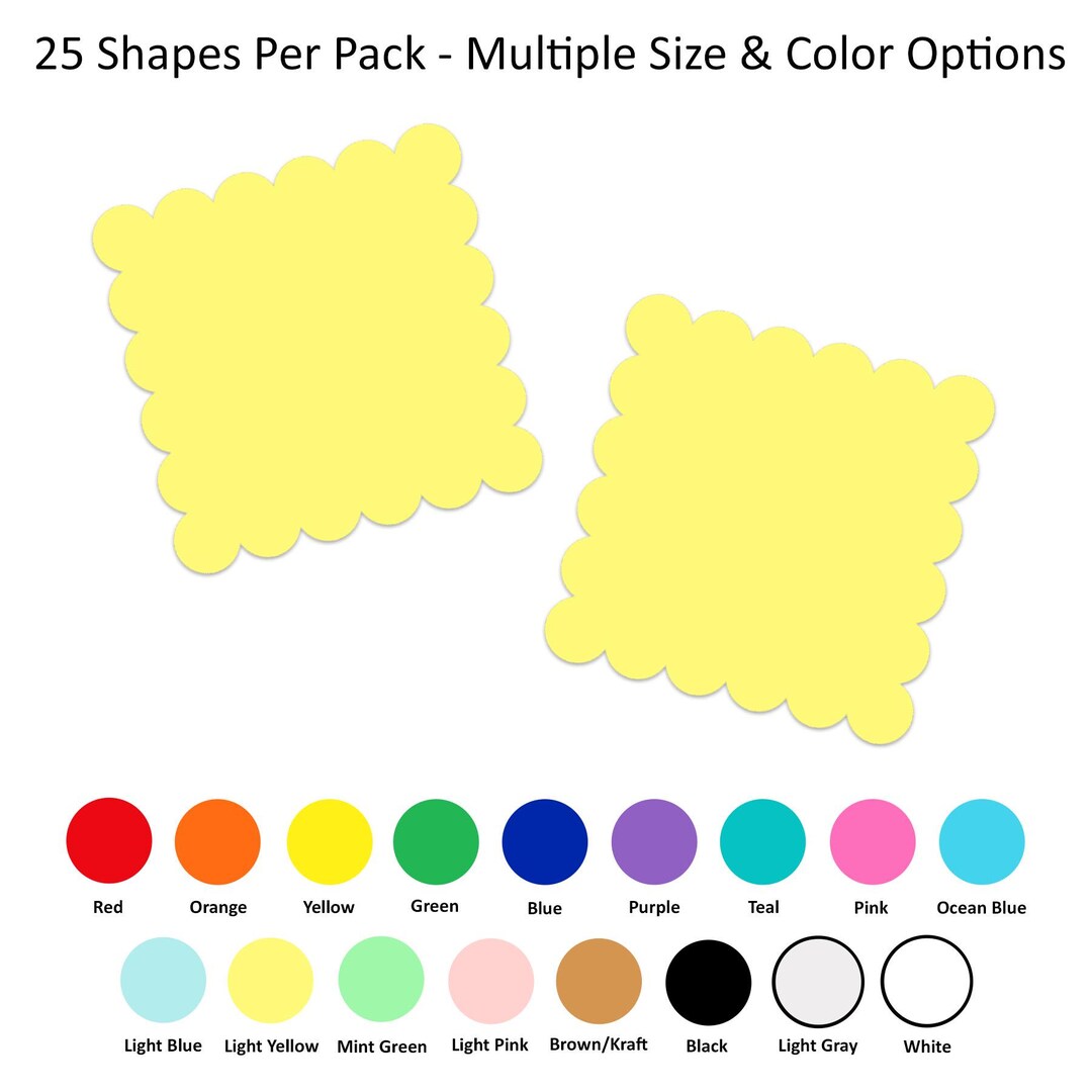 25 Pack - Paper Scallop Square Shapes, Scallop Square Cut Outs, Scallop ...