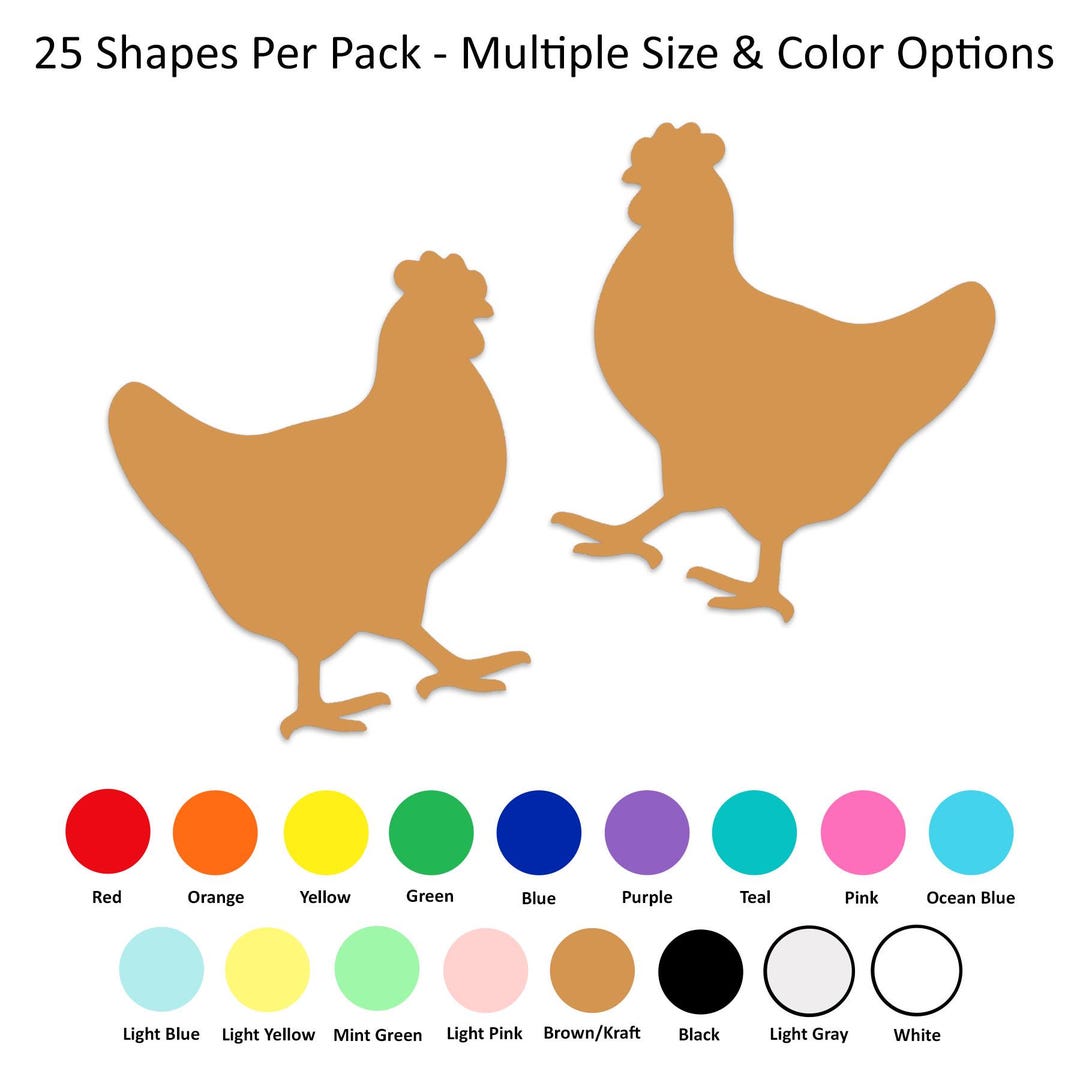 25 Pack - Paper Chicken Shapes, Chicken Die Cuts, Paper Chicken Cut ...