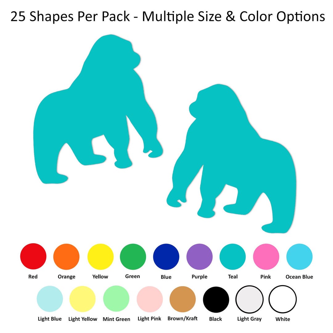 25 Pack - Paper Gorilla Shapes, Gorilla Die Cut Shape, Paper Gorilla ...