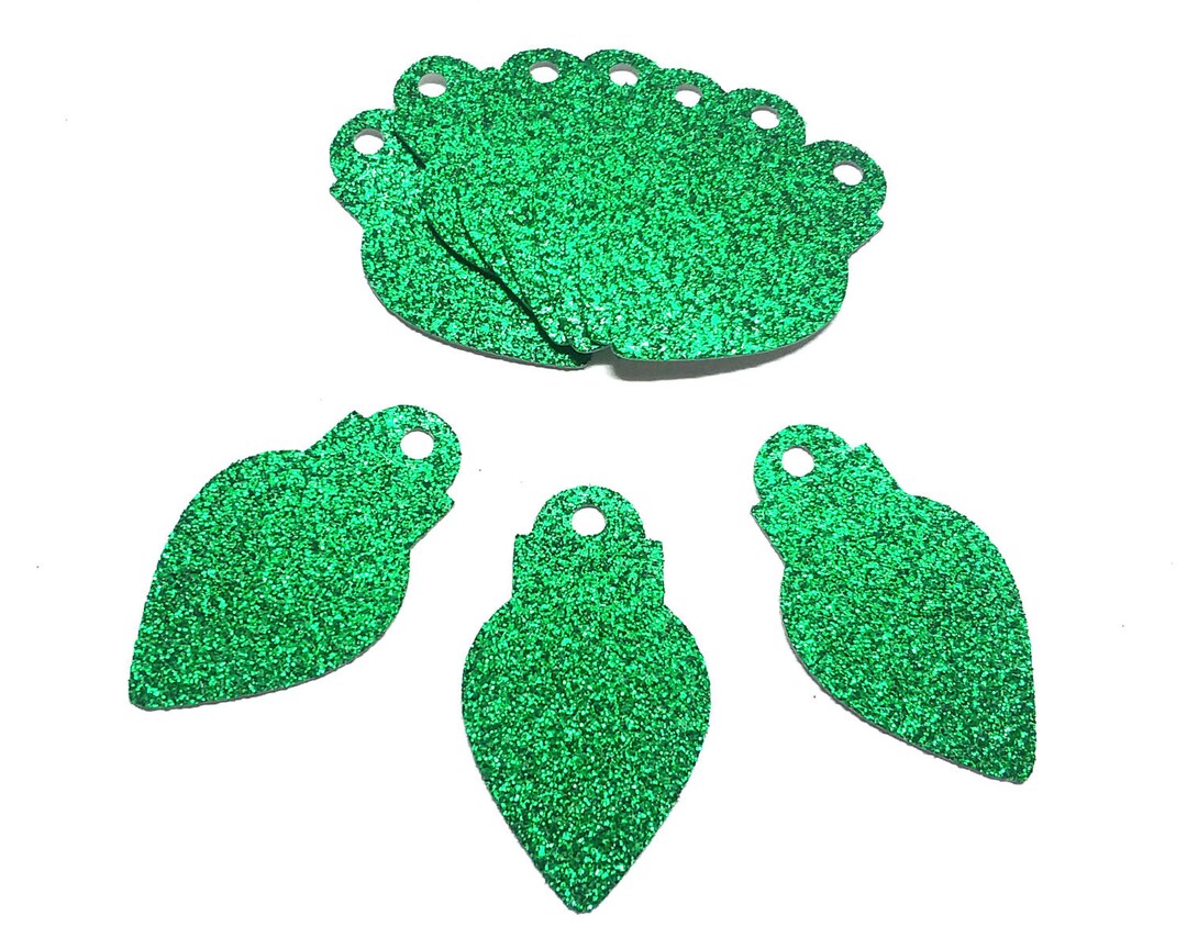 12 Pack - Green Glitter Light Bulb Shapes, Holiday Glitter Cardstock ...