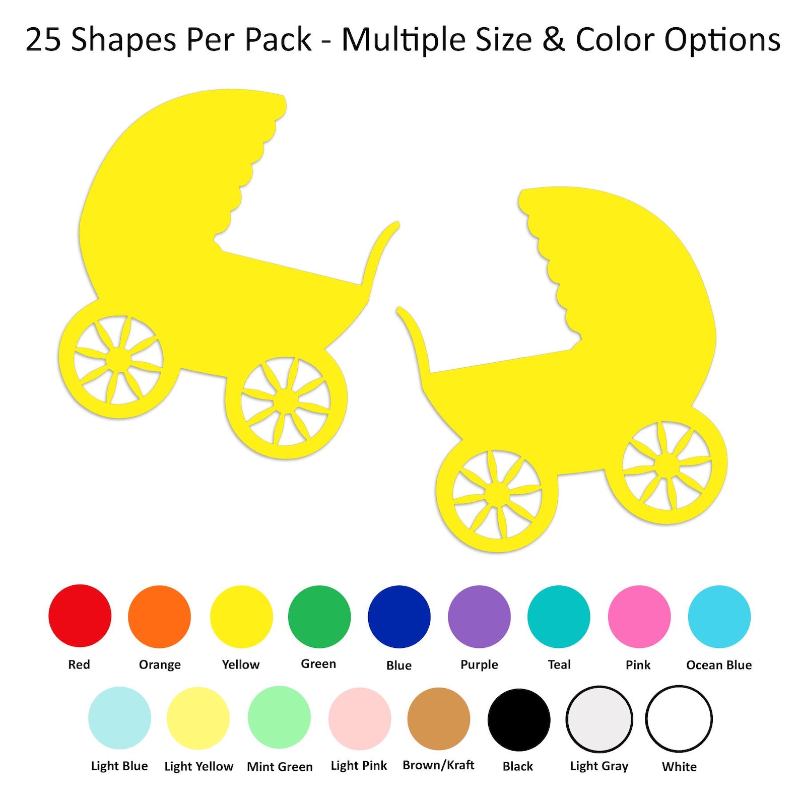 25 Pack - Paper Baby Carriage Shape, Baby Carriage Die Cuts, Paper ...