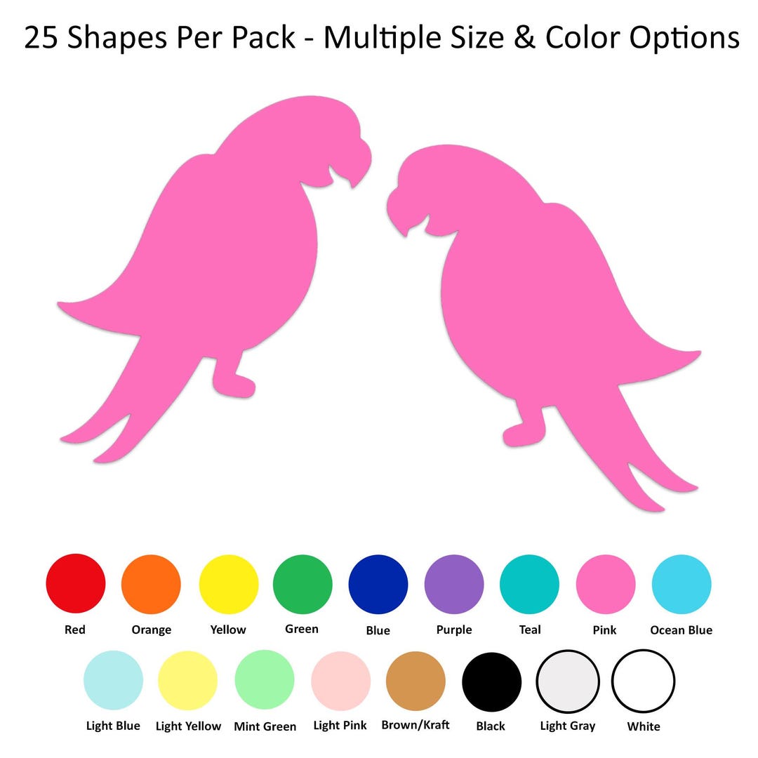25 Pack - Paper Parrot Shape, Parrot Die Cut, Parrot Cut Outs, Paper ...