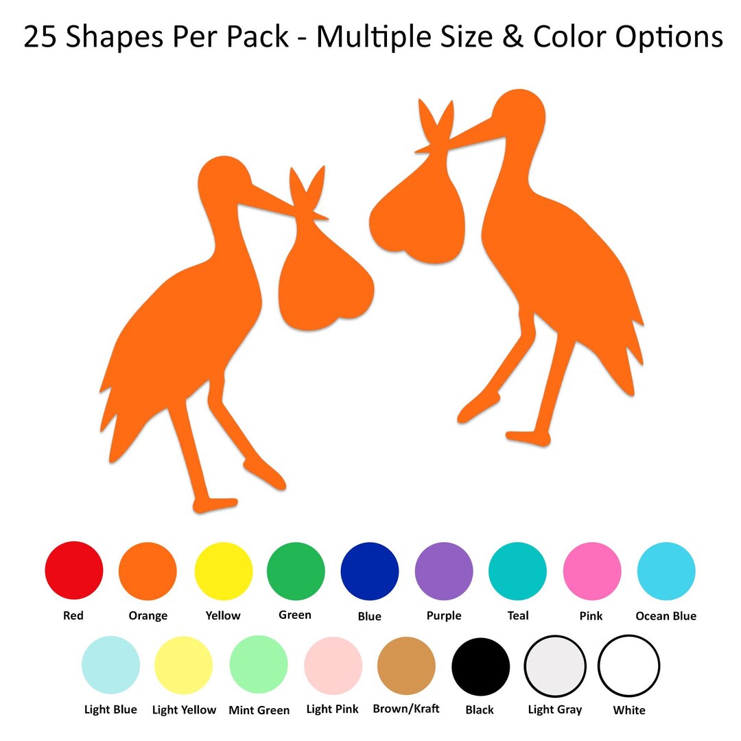 25 Pack - Paper Stork Shape, Paper Baby Stork Shapes, Stork Paper Cut ...