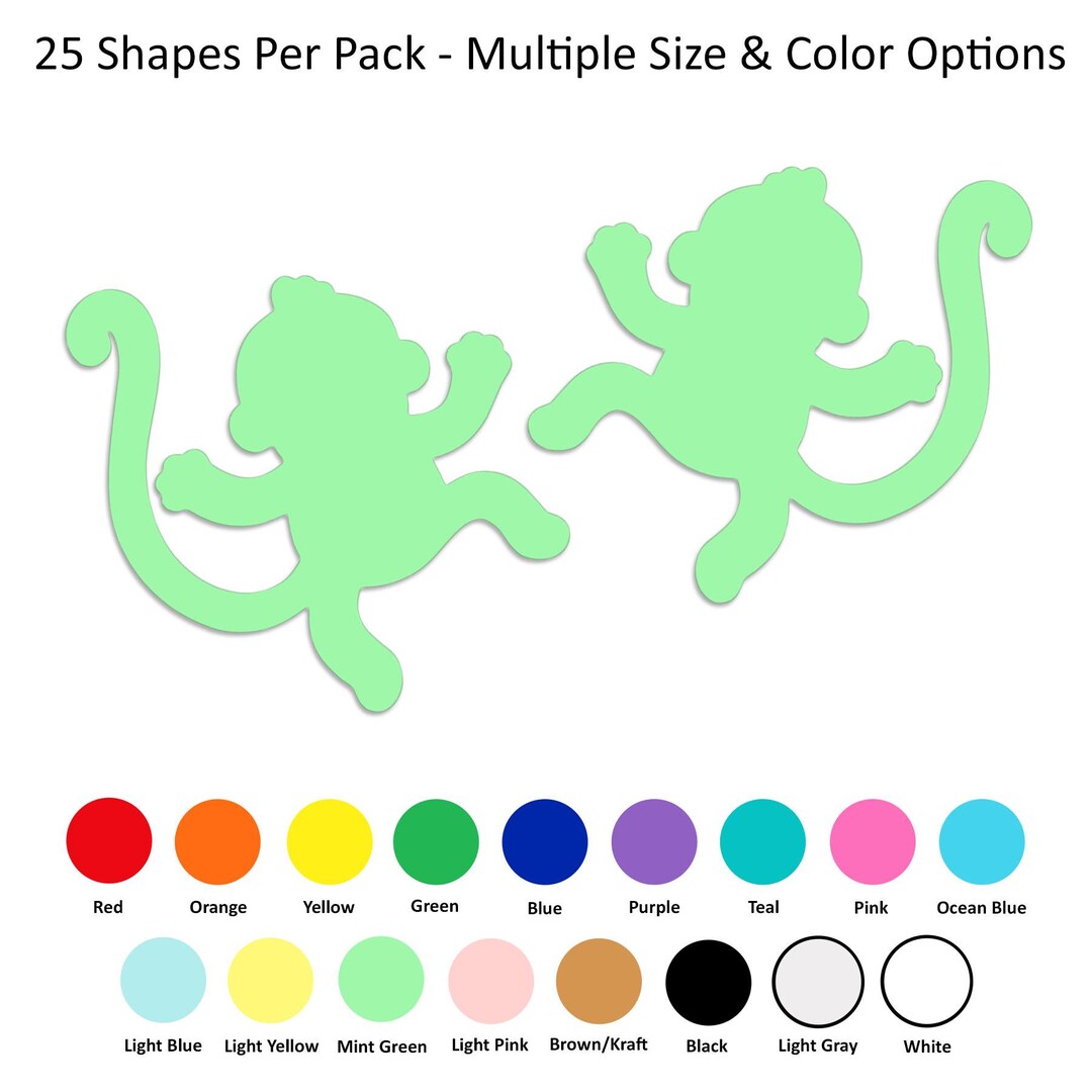 25 Pack - Paper Monkey Shape, Monkey Die Cut, Monkey Cut Out, Paper ...