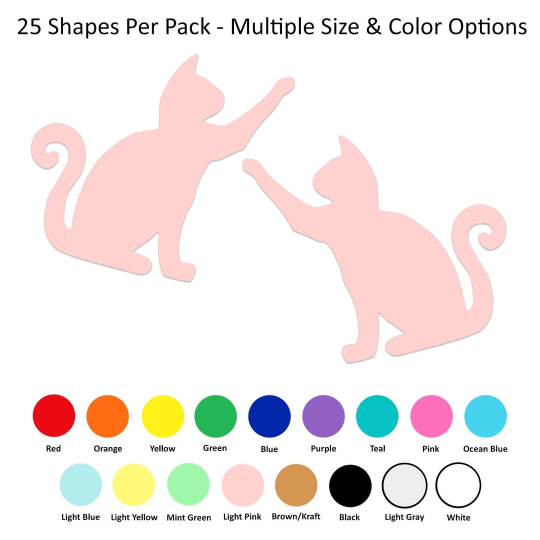25 Pack - Paper Cat Shape, Cat Die Cut, Cat Cut Outs, Paper Cat Pawing ...