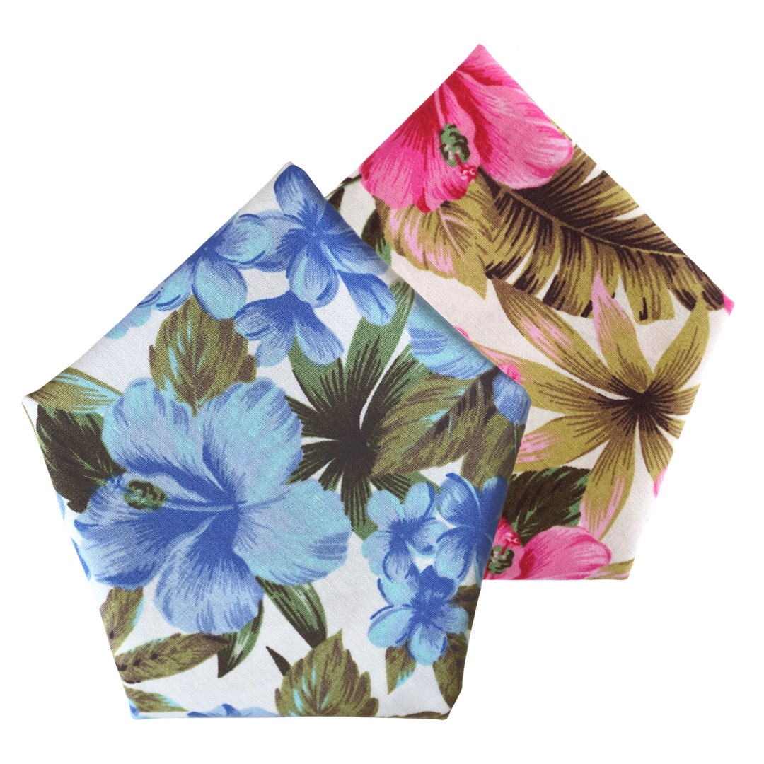 Hibiscus - Floral Blue or Pink Handkerchief - Pocket Square Hanky ...
