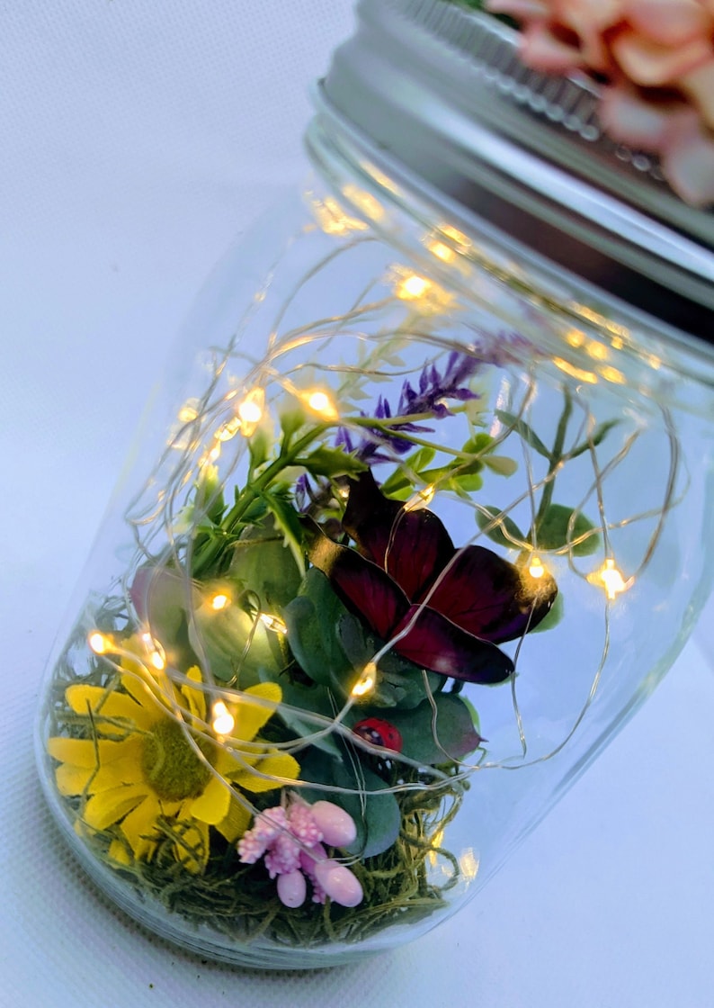 Handmade Lighted up Fairy Garden, Butterfly, Mason Jar Lights, Lantern ...