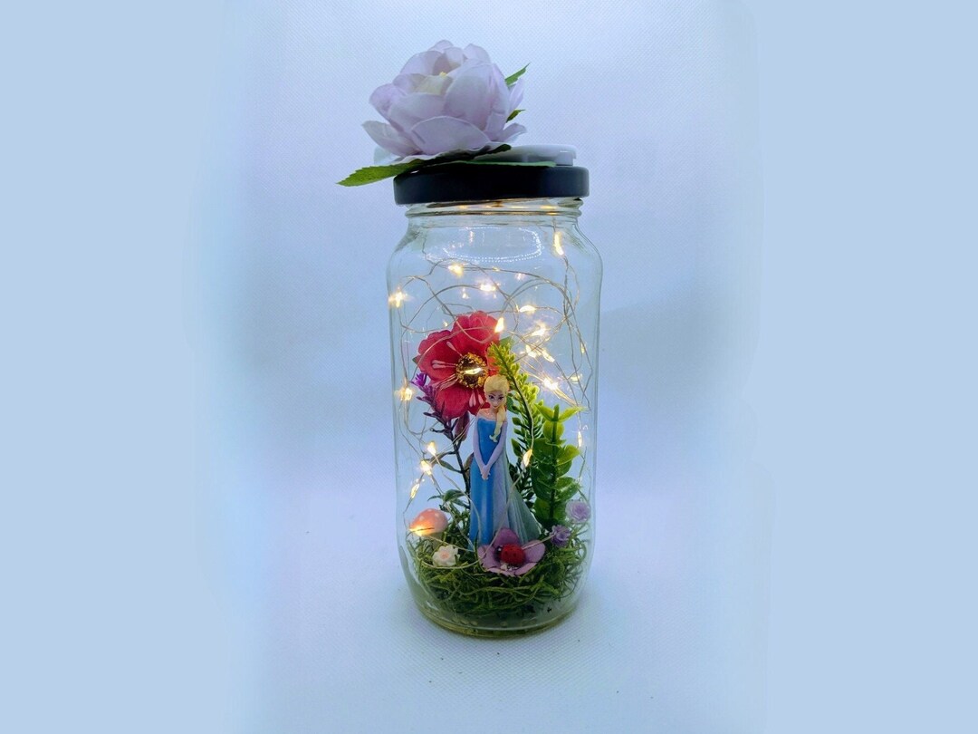 Handmade Lighted up Fairy Garden, Disney's, Elsa, Frozen, Mason Jar ...