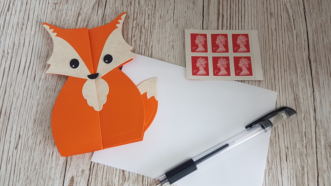 Fox Handmade Card / Cute Fox Folding Card / Gatefold Fox Card - Etsy