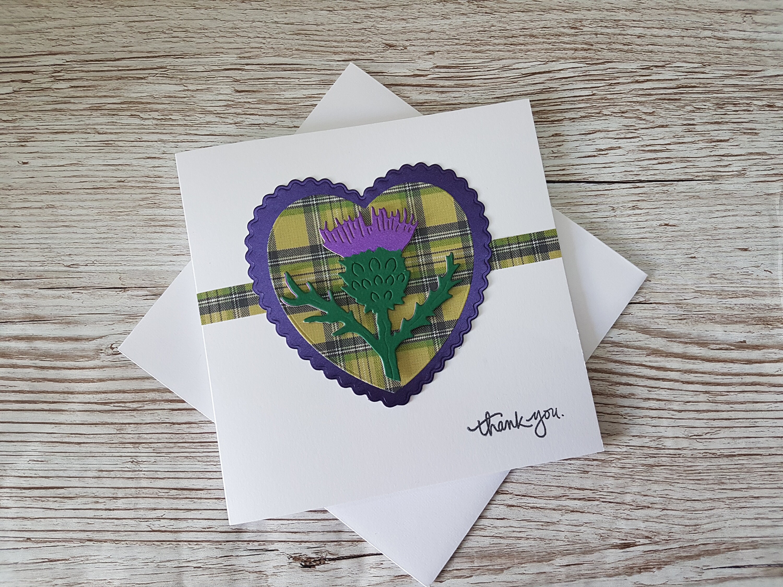Scottish Thistle Thank You Card - Tartan Heart - Handmade in Scotland ...