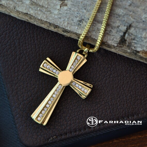 Large Diamond Cross Pendant // 18k Solid Gold Diamond Cross | Etsy