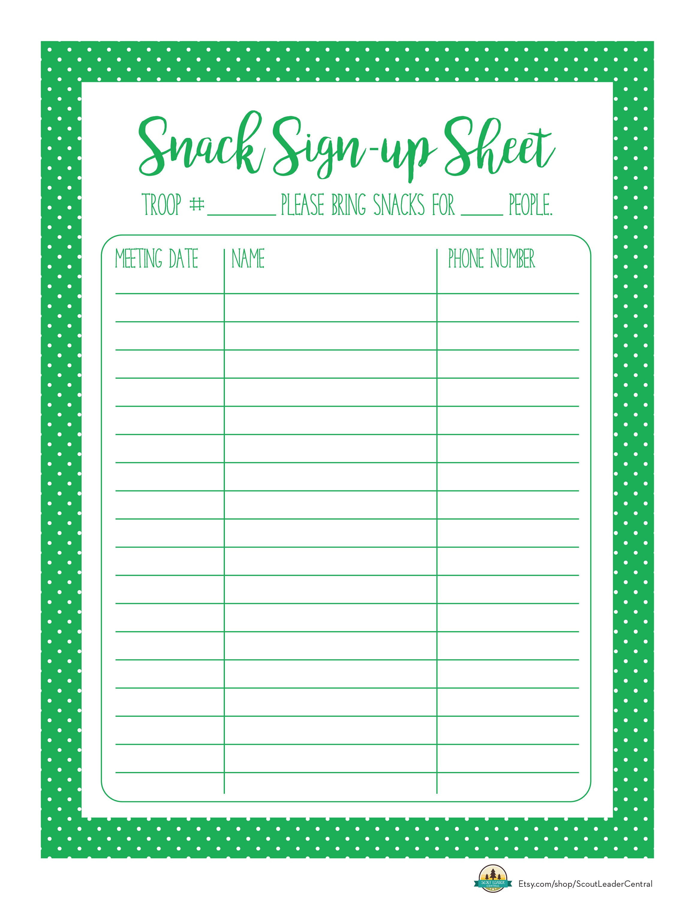 Printable Snack Sign Up Sheet - prntbl.concejomunicipaldechinu.gov.co
