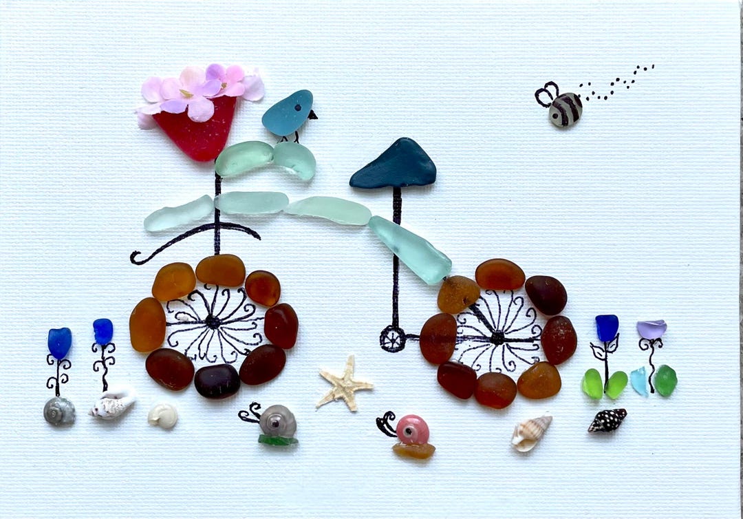 Sea Glass Bicycle Art Framed Artwork - Etsy
