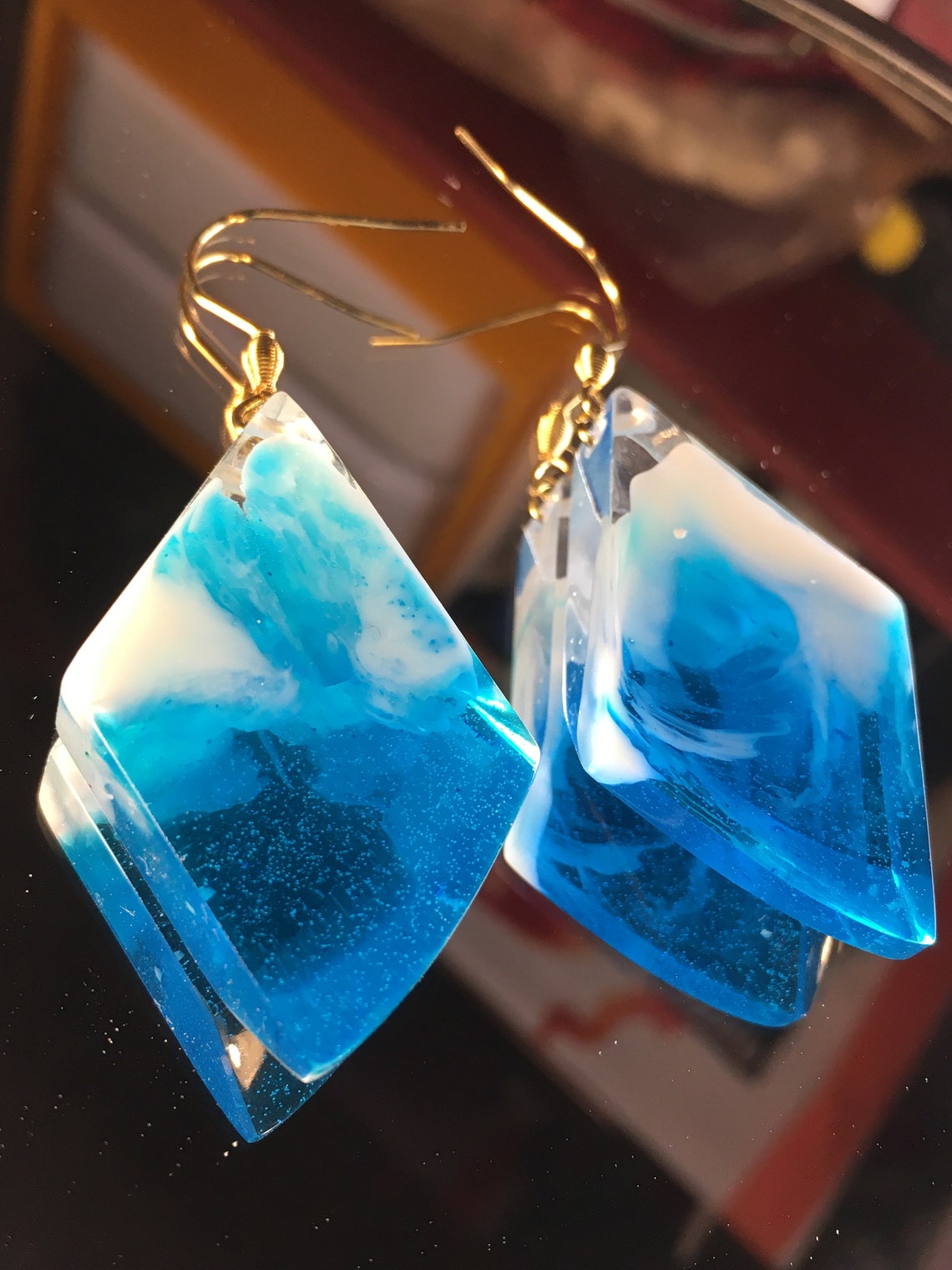 Geometric Slopes GEO 015. Medium Earrings of Original Resin and Steel ...