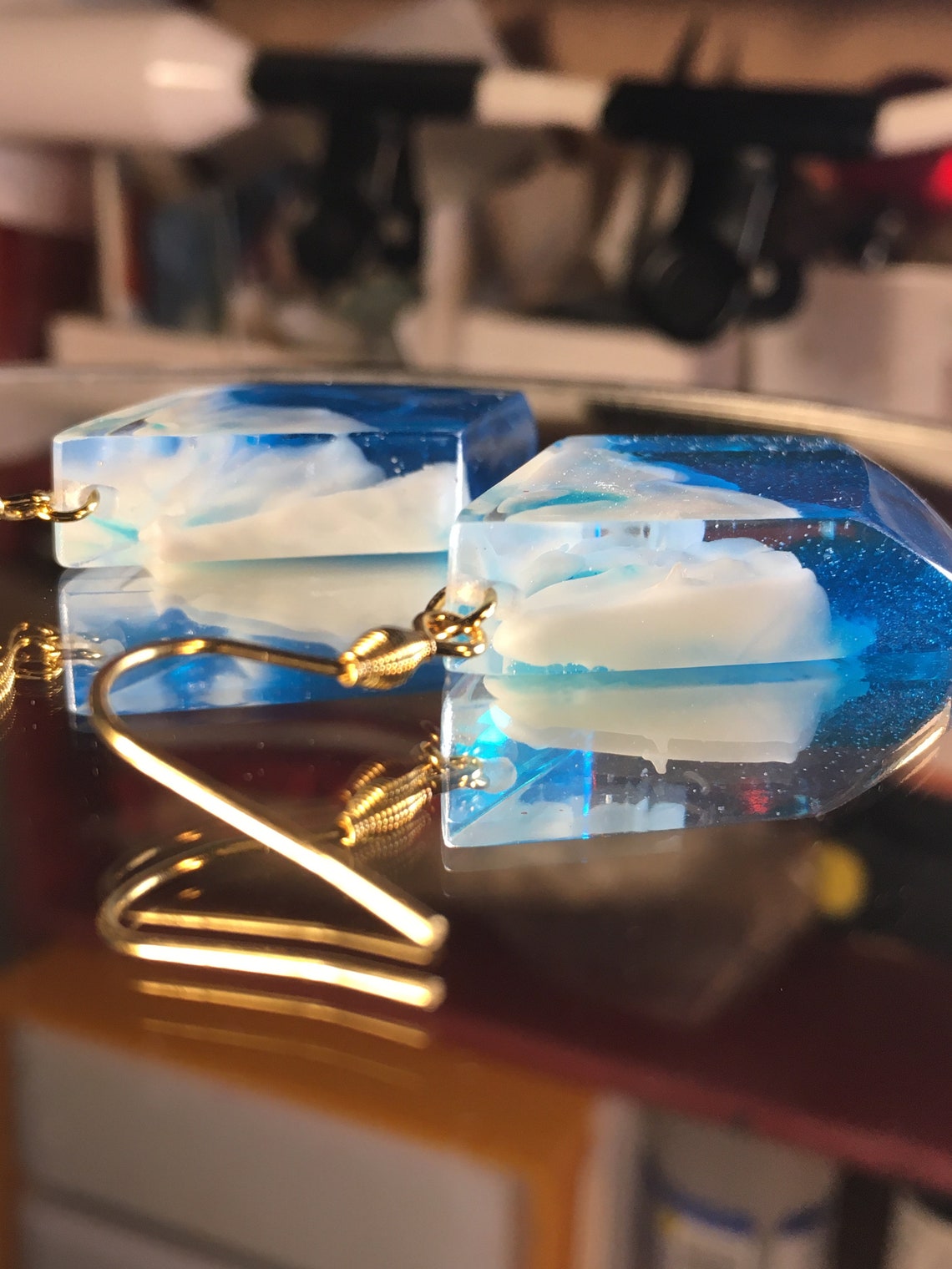 Geometric Slopes GEO 015. Medium Earrings of Original Resin and Steel ...