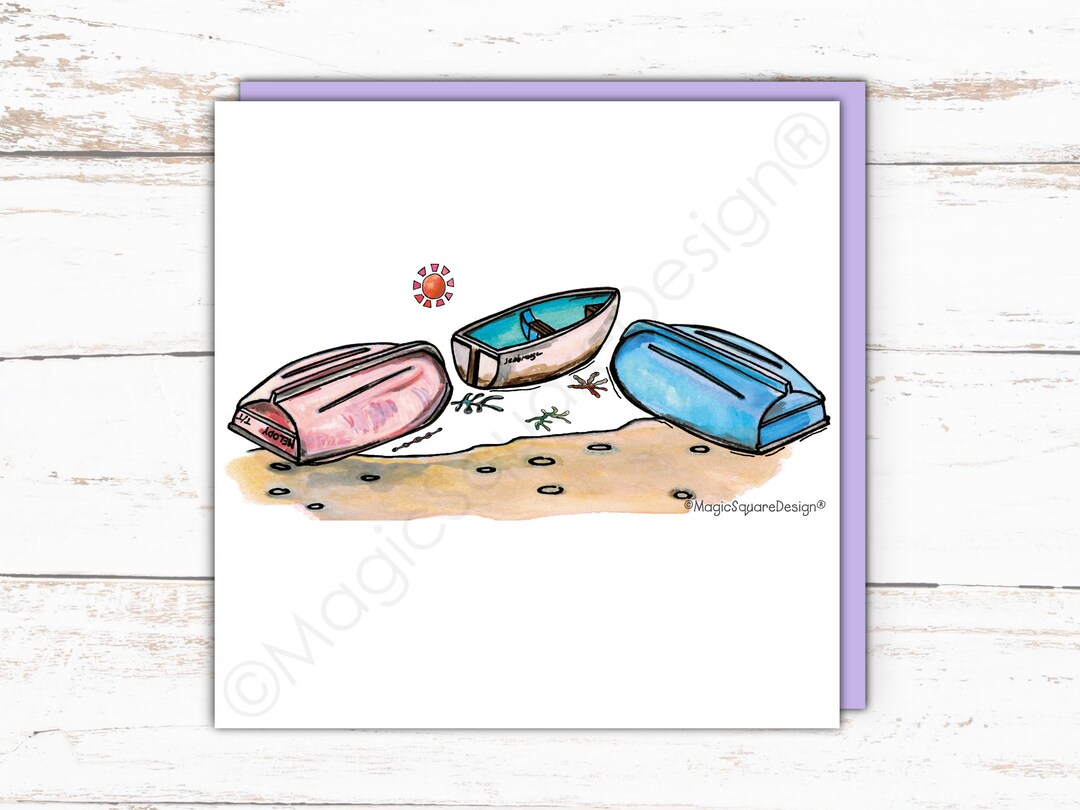 Coastal Rowing Boats Seaside Card, Birthday, Besides the Sea ...
