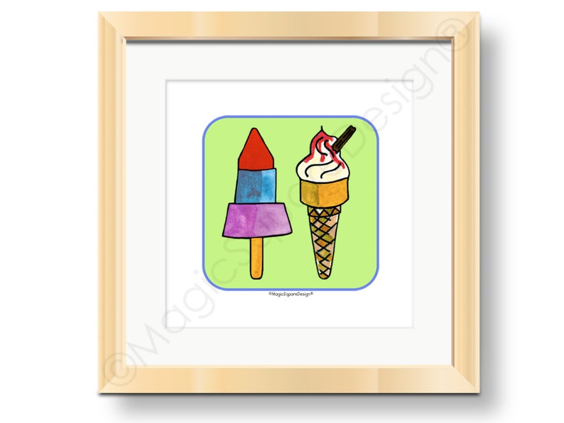 Coastal Retro Rocket Lolly & 99 Ice Cream Print, Seaside Contemporary ...