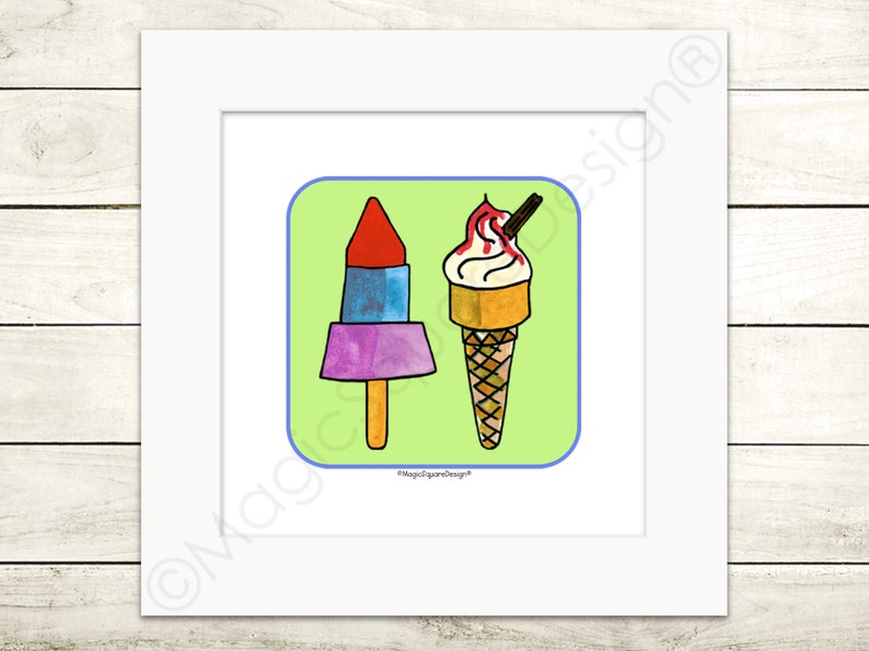 Coastal Retro Rocket Lolly & 99 Ice Cream Print, Seaside Contemporary ...