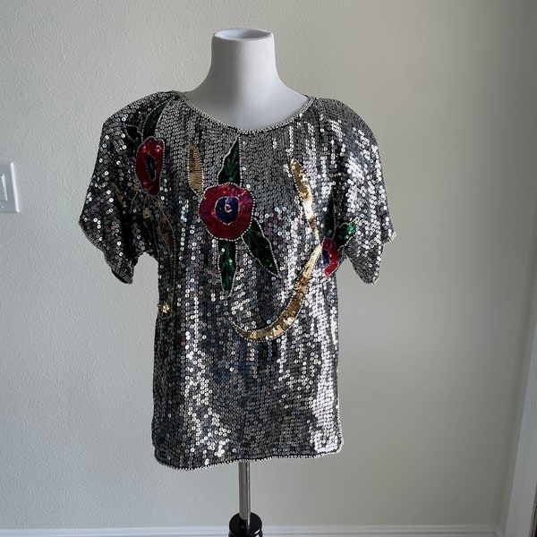 Silver Sequin Blouse - Etsy