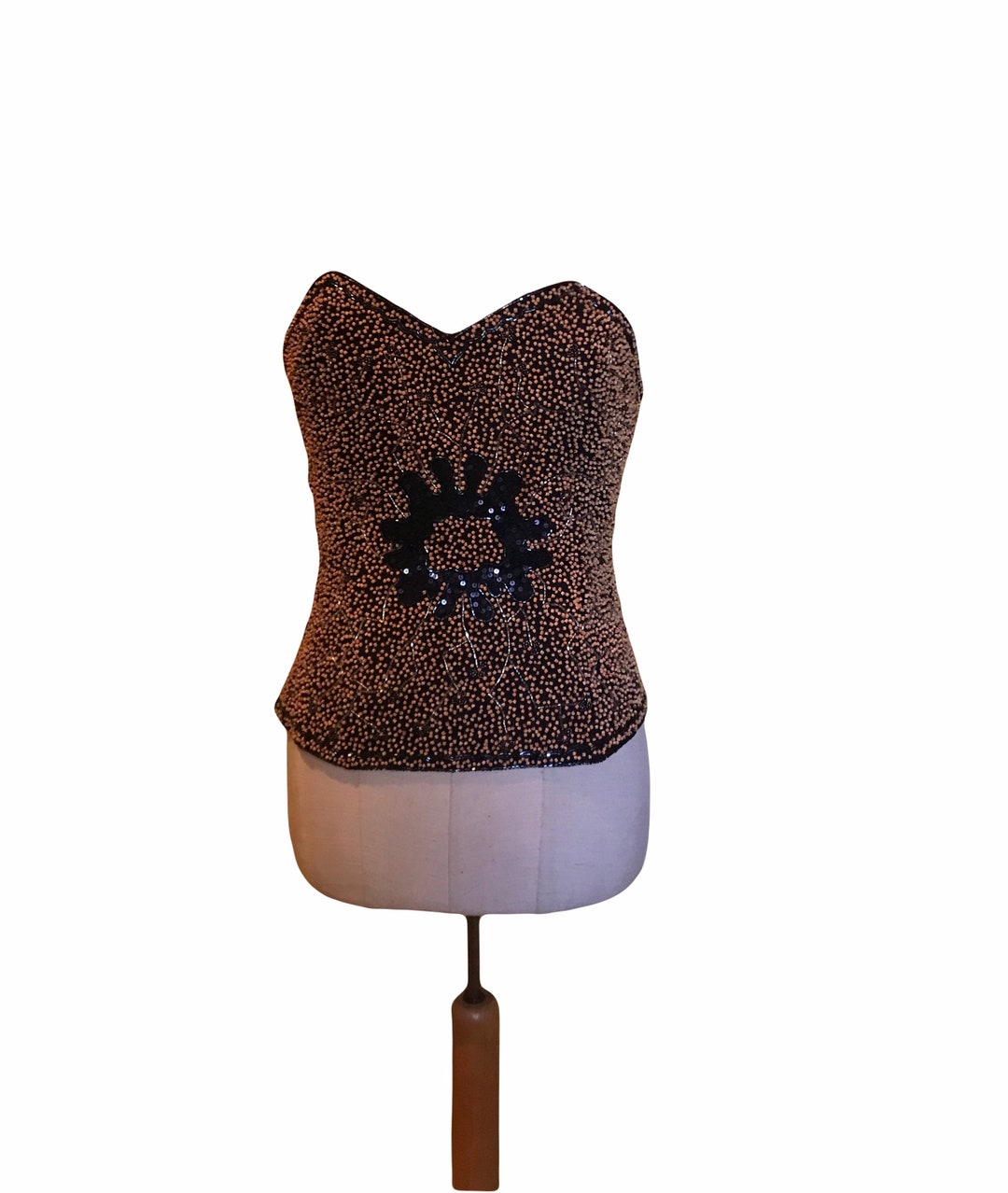 Beaded and Sequined Silk Bustier Top Basque, 90's Vintage Corset Bodice ...