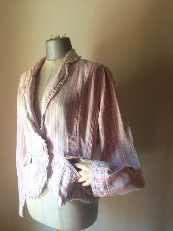 Powder pink & baby blue striped denim jacket from 198… - Gem