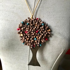 Wooden 70s Vintage Beaded Apple Tree With Colorful Fruits Pendant, Long ...