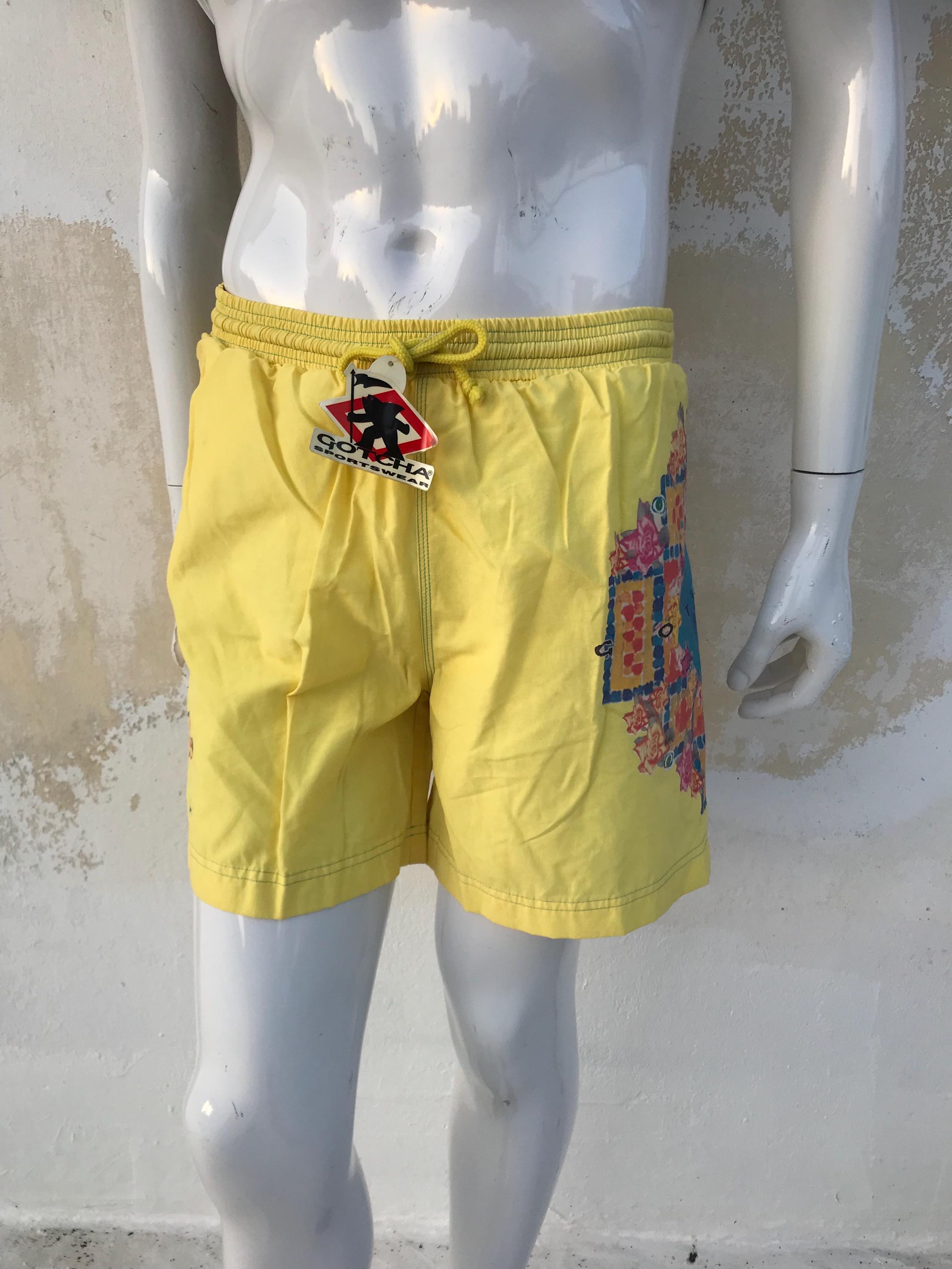Gotcha Beach Wear Swim Trunks for Men in Yellow With Side Prints, Early ...
