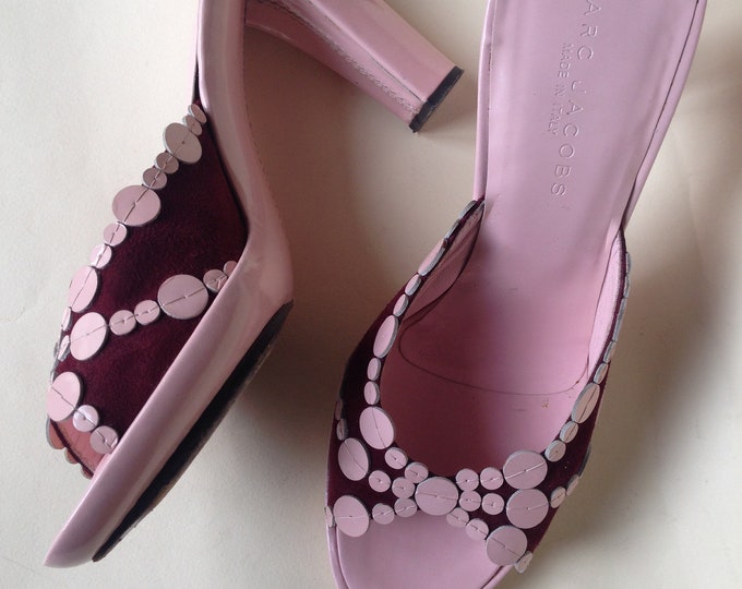 Marc Jacobs 90s Vntg Luxurious High Heeled Leather Spotted Slides in ...