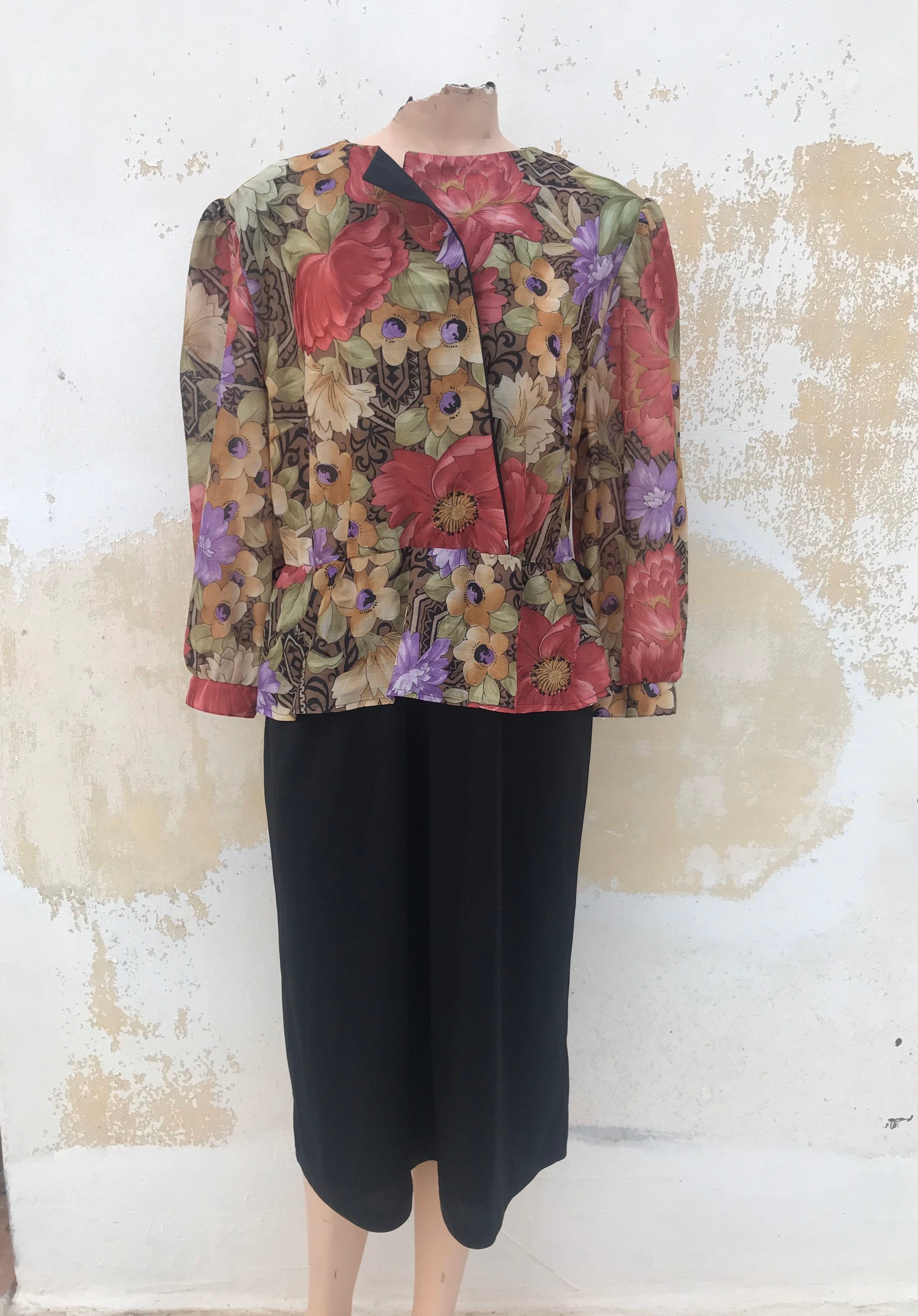 80s Vintage Kitschy Bold Floral Sheer, Cross Party Dress Featuring ...