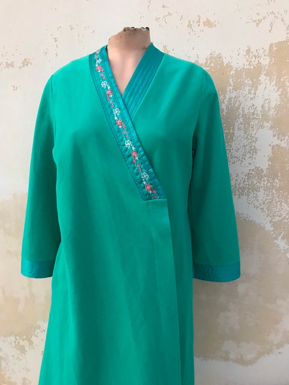 Mint green toweled wrapped home robe 80s vintage with… - Gem