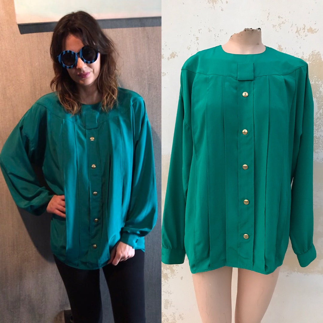 Kelly Green, Oversized, Slouchy Sleek 80s Vintage Loose Blouse With ...