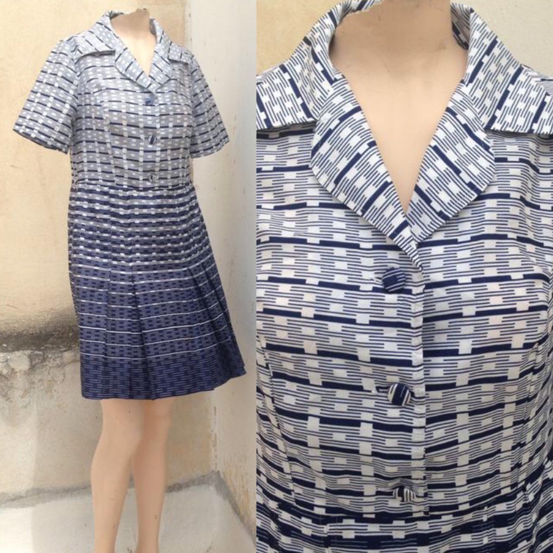 60s Beautiful Mini Go Go Dress With Pleated Skirt, Henley Neckline and ...