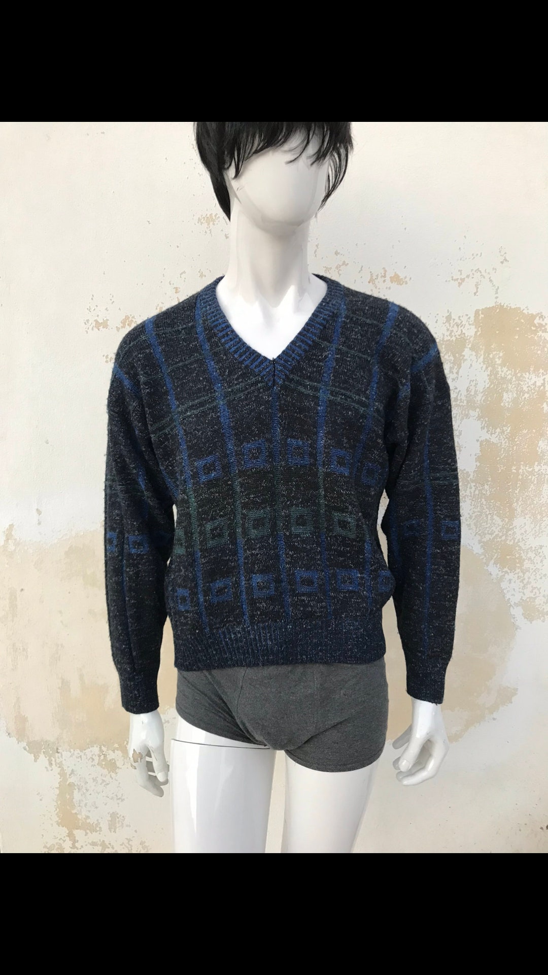 Blue/petrol Green & Anthrax Gray 80s Vintage Mens Retro - Etsy