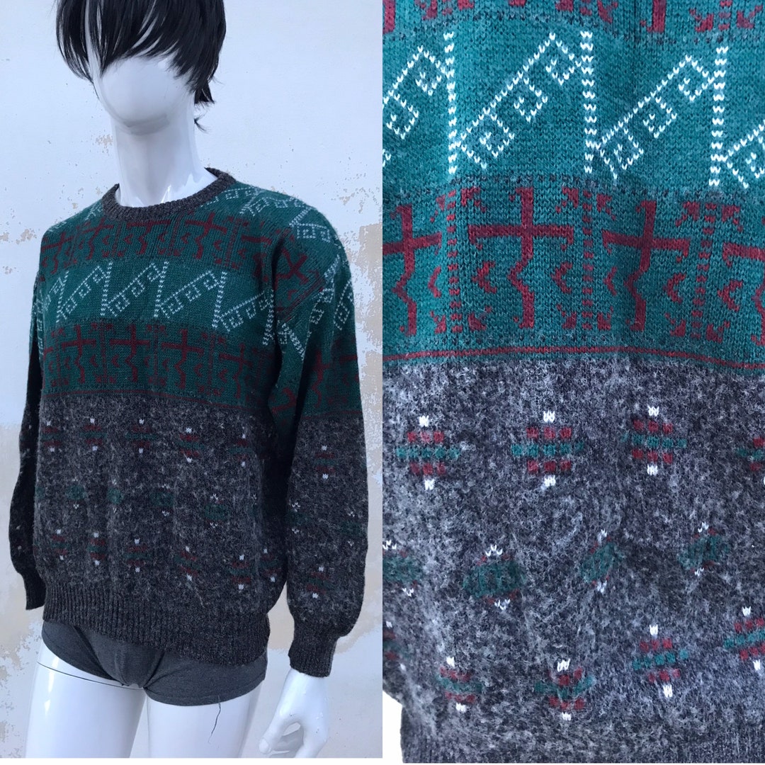 Anthrax Gray/cypress Green 80s Vintage Mens Retro Geometric - Etsy