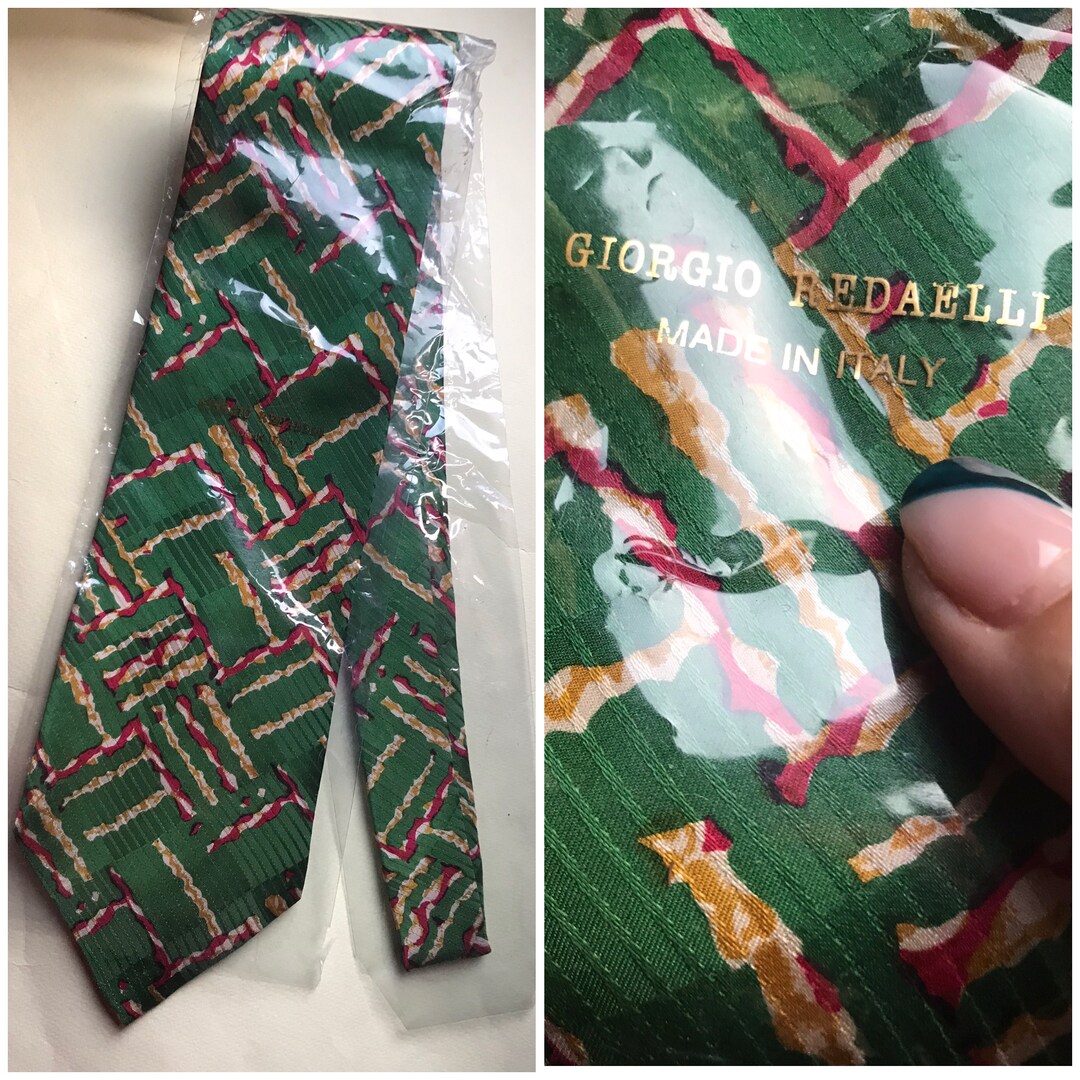 Bright Green 80s Vntg Novelty Silk Cravate With Colorful Fitful Sticks ...
