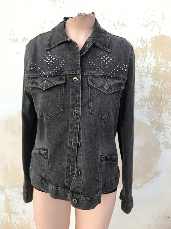 Black stonewashed early 1980s vintage denim jacket em… - Gem
