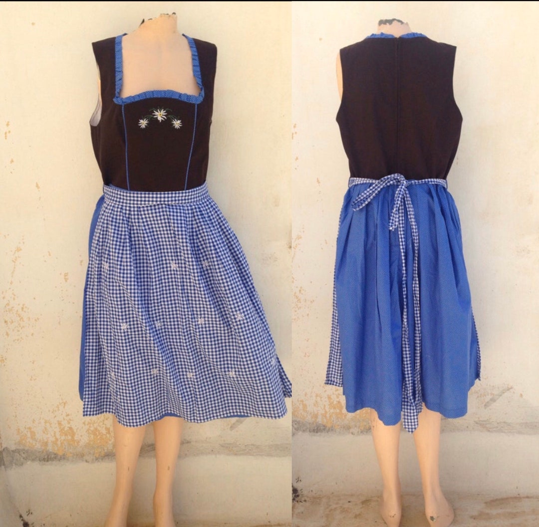 Blue Dirndl/bavarian Dress With Gingham Apron and Black Bodice Feat ...