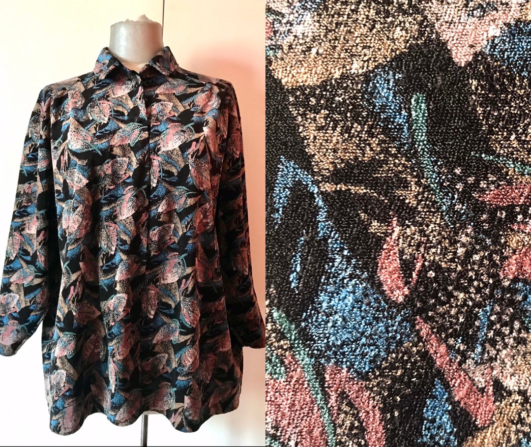 Terry Cloth 80s Vintage Long Sleeved Buttoned Blouse With Ruched Back ...