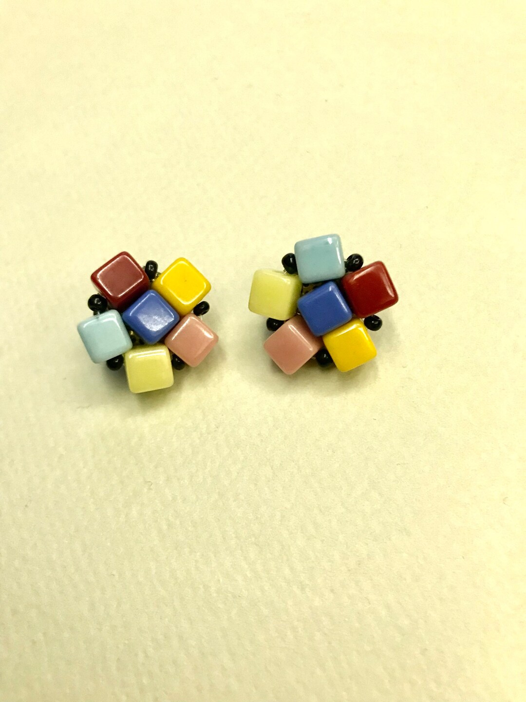 60s Vintage Colorful Bakelite Plastic Clip on Earrings, in the Shape of ...