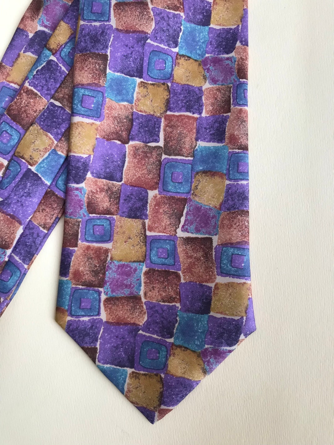 Square Pattern in Purple/brown/blue, All Silk 80s Vintage, Artistic ...