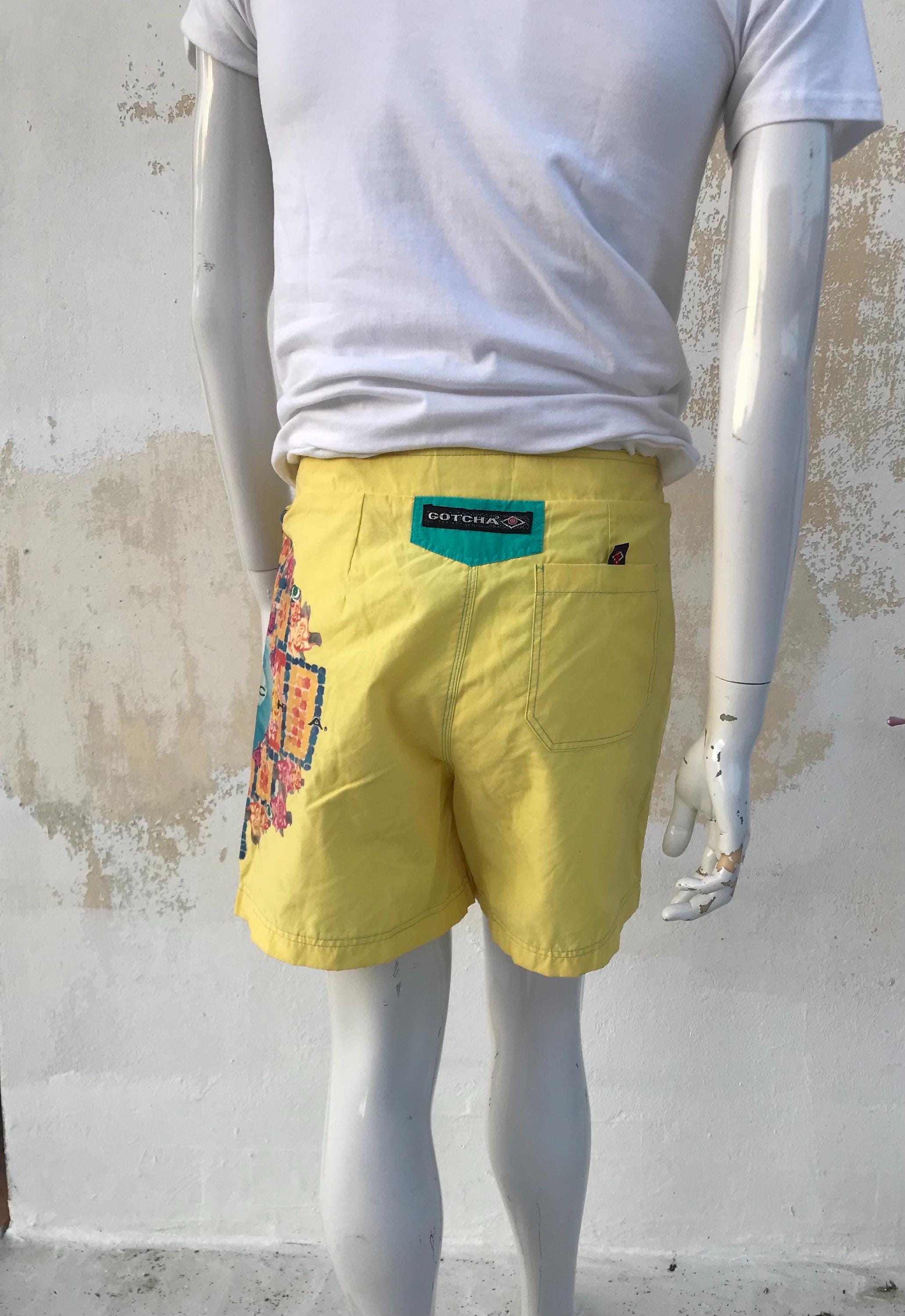 Gotcha Beach Wear Swim Trunks for Men in Yellow With Side Prints, Early ...