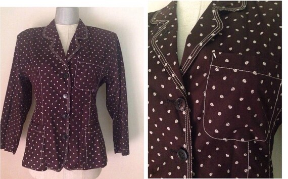 Steampunk 80s vintage black blazer with polka dot, ti… - Gem