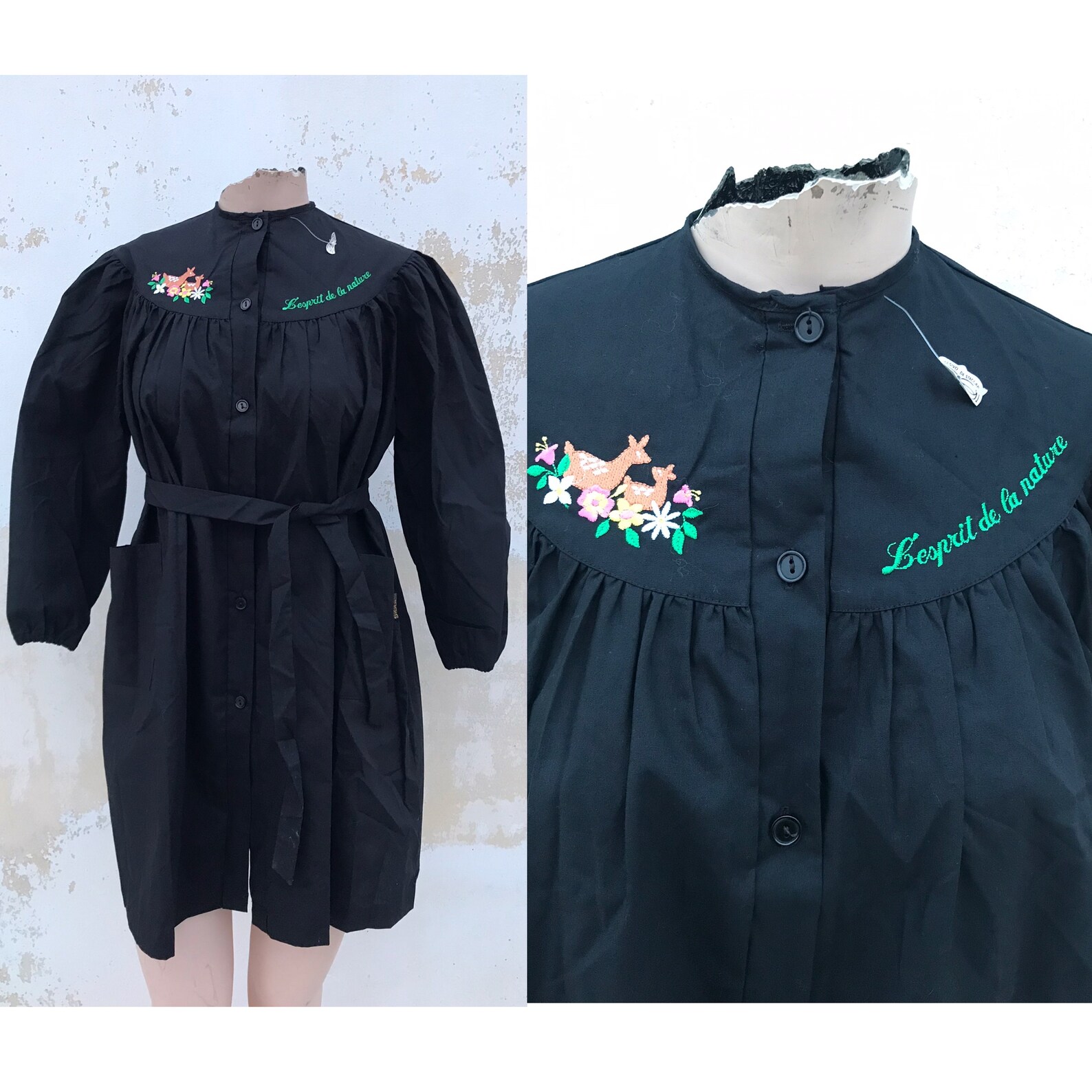 Old School Siggi, Italy, 70s Smock Buttoned Dress With Embroidered ...