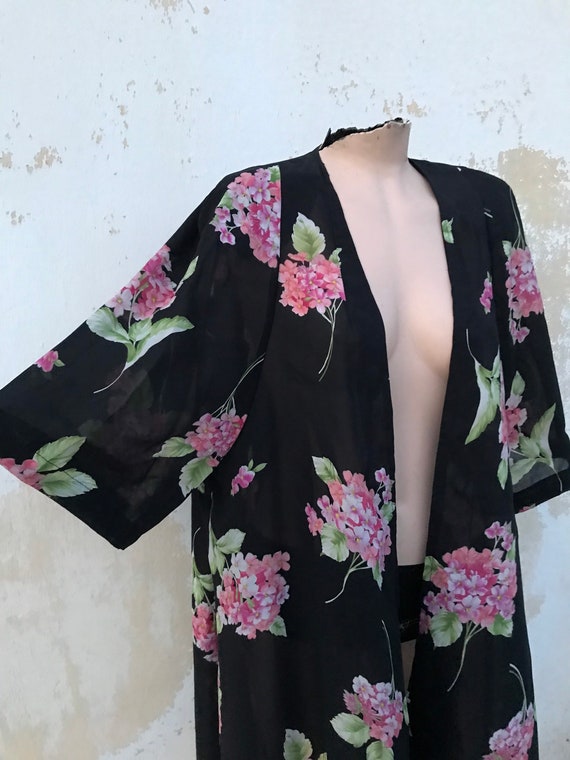 Sheer buttonless 80s vintage long cloche blazer with … - Gem