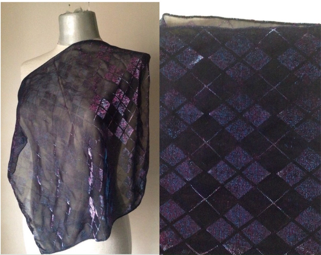 70s Vintage Iridescent, Shiny Nova Check Smal Squared Scarf That ...