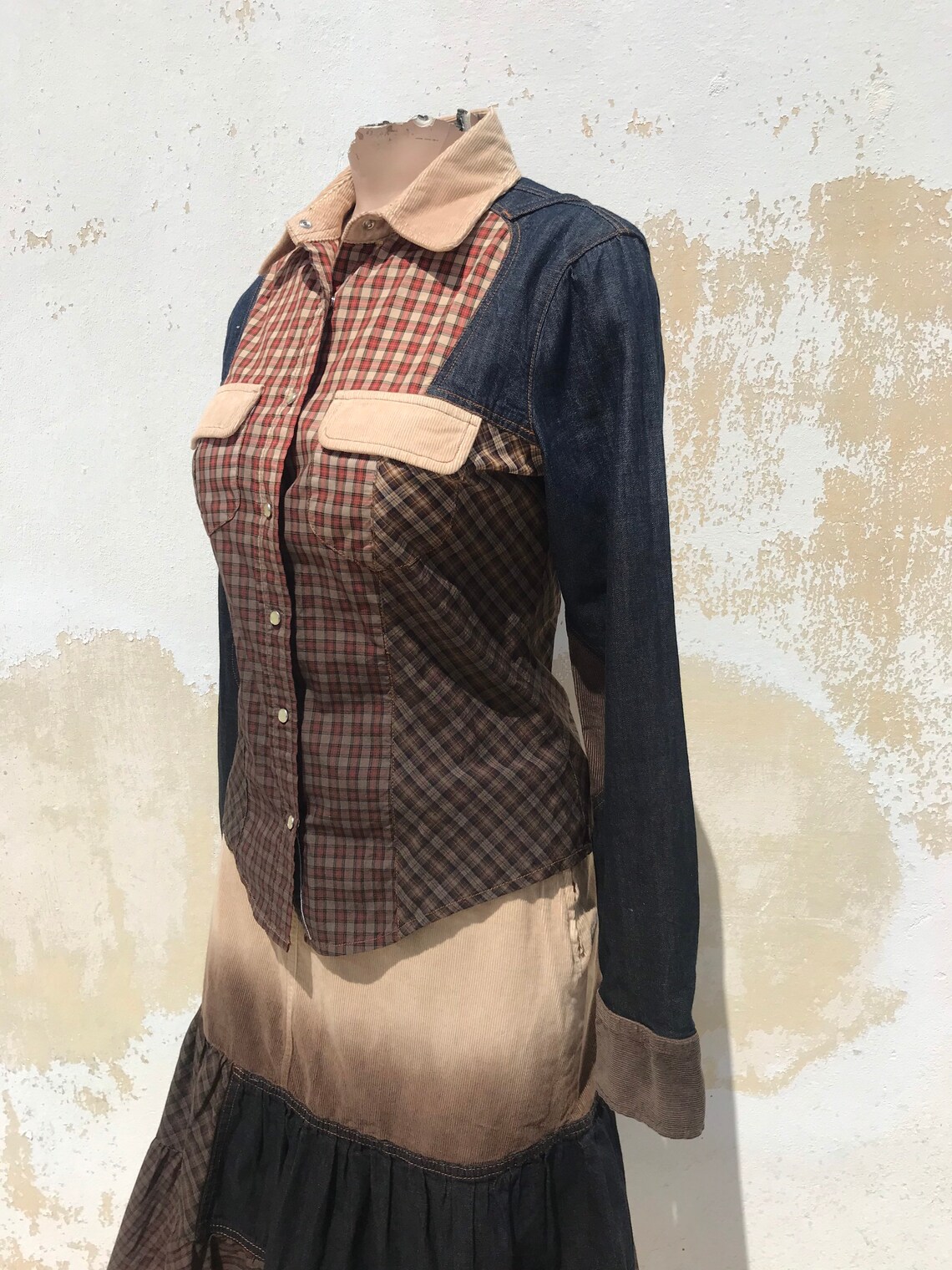 Patchwork Costume Set in Western Style. 90s Does 70s Vintage | Etsy