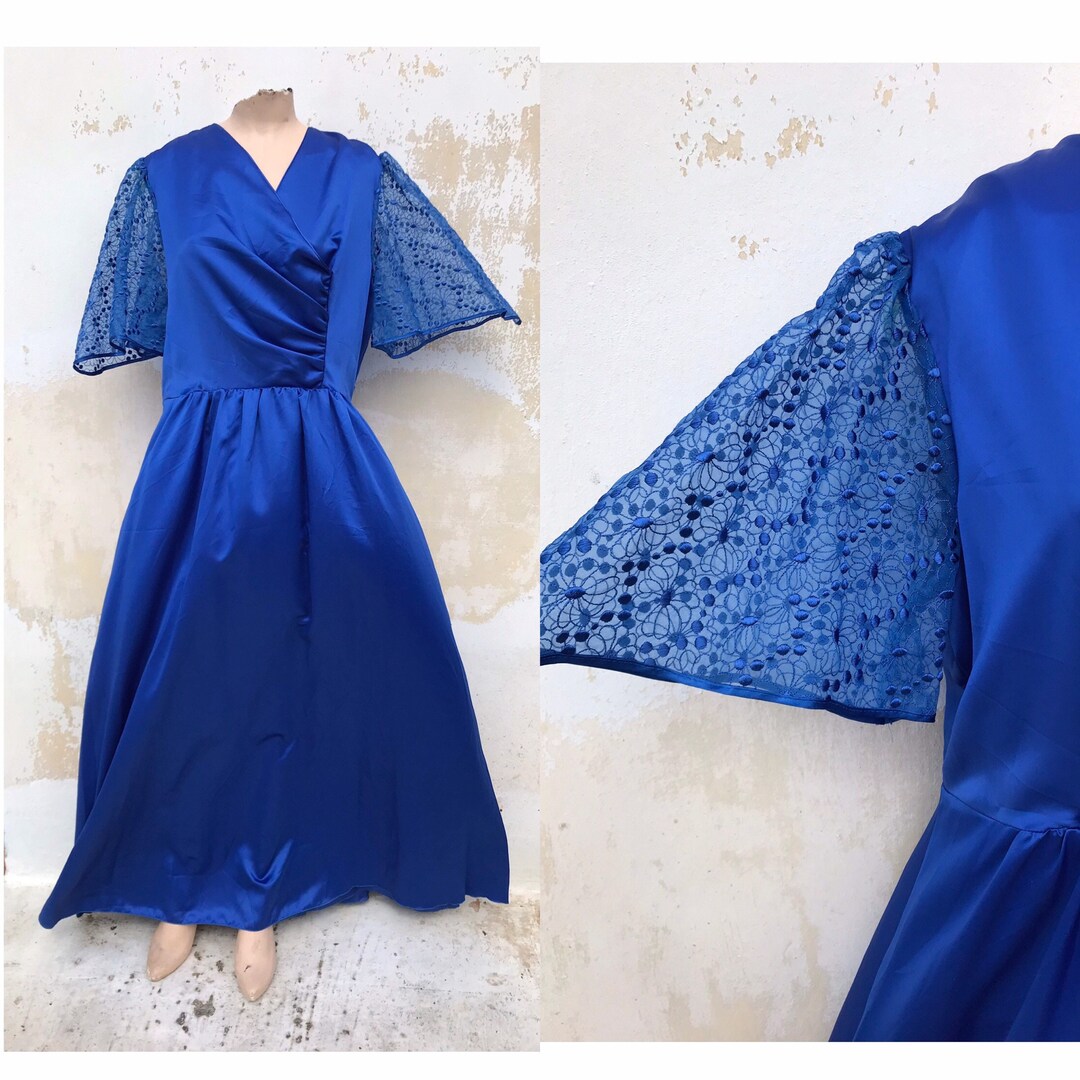 Electric Blue Early 80s Vintage Formal/toilet Long Gown With Full Skirt ...